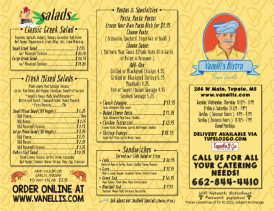 Our Menu - Vanelli's Bistro