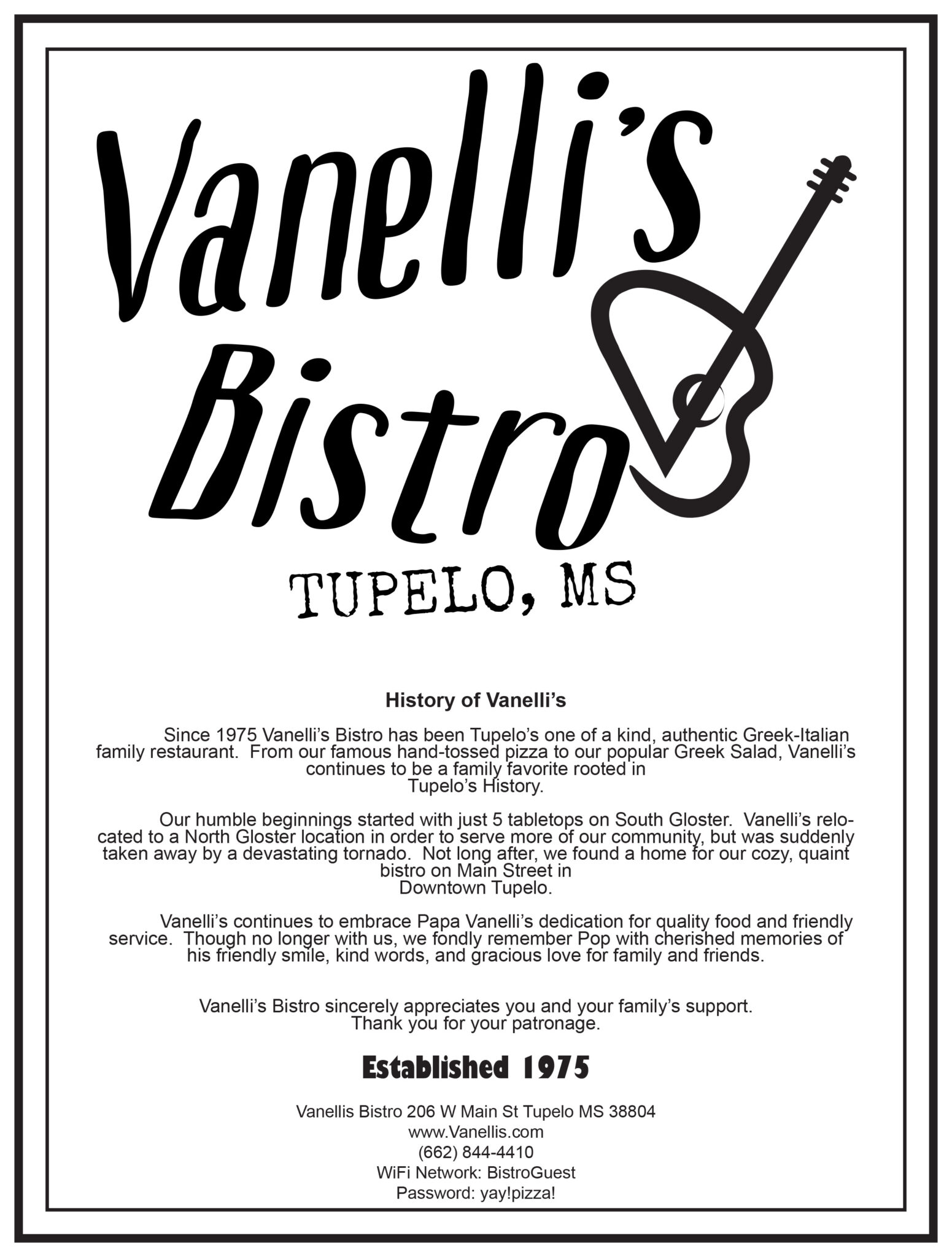 Our Menu - Vanelli's Bistro